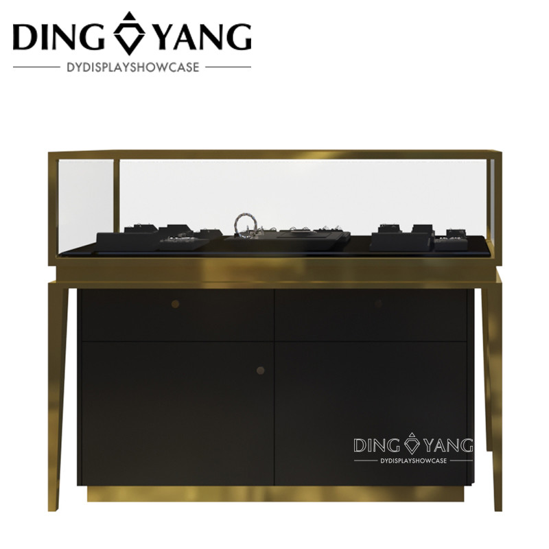 Brush Golden Stainless Steel Custom Jewelry Showcase Match Black Wooden ...