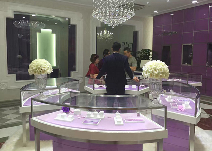 Contemporary Curved Wooden Jewelry Display Cases Double Open Cabinet ...