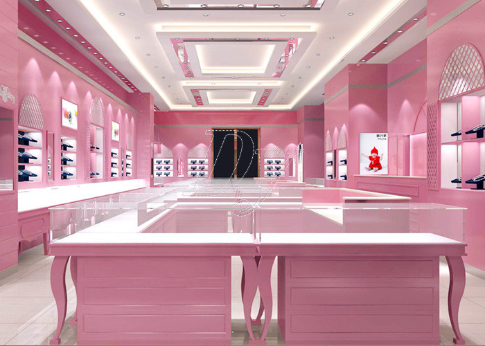 Glossy Pink Color Showroom Display Cases 8MM And 6MM Tempered Glass ...