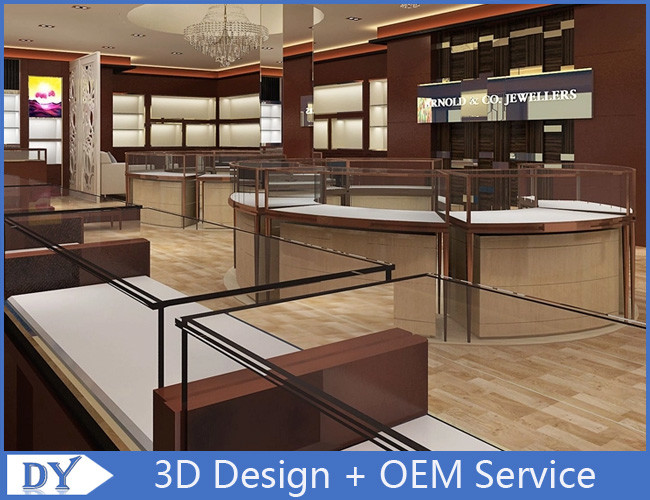 Lxury Stainless Steel Veneer Store Jewelry Display Cases Brown Color