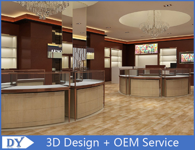 Lxury Stainless Steel Veneer Store Jewelry Display Cases Brown Color