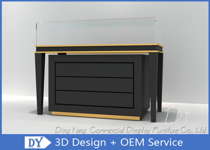 Black Commercial Gold Shop Glass Counter with MDF Wood + Tempered Glass ...