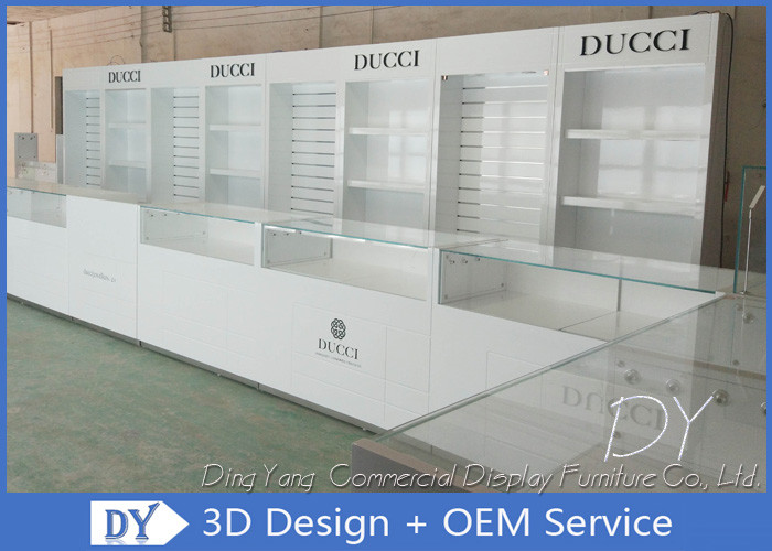 Glossy White Jewelry Display Showcases Fully With Led Lights Locks ...