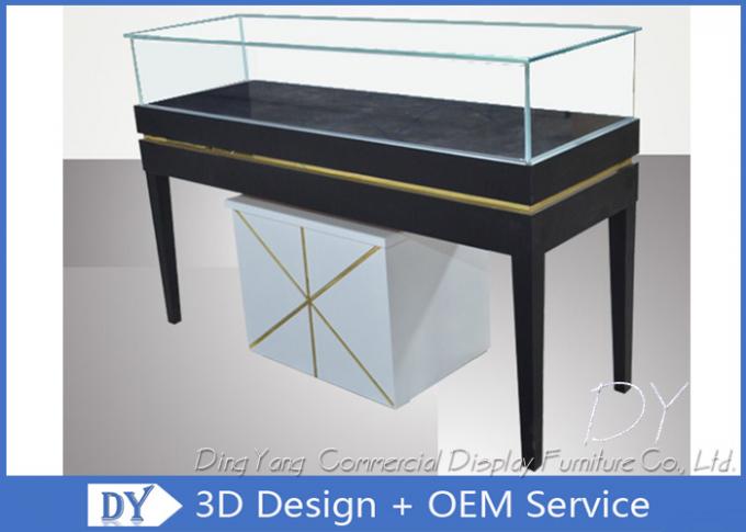 Rectangle Wooden White Black Glass Display Plinth With Cabinet Lockable